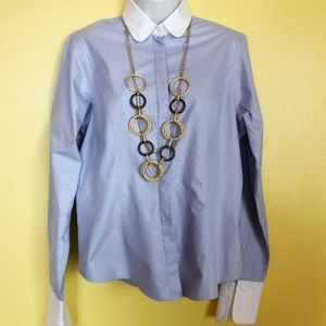 TM Lewin | Tops | Tm Lewin Blue White Collared Button Down Blouse ...